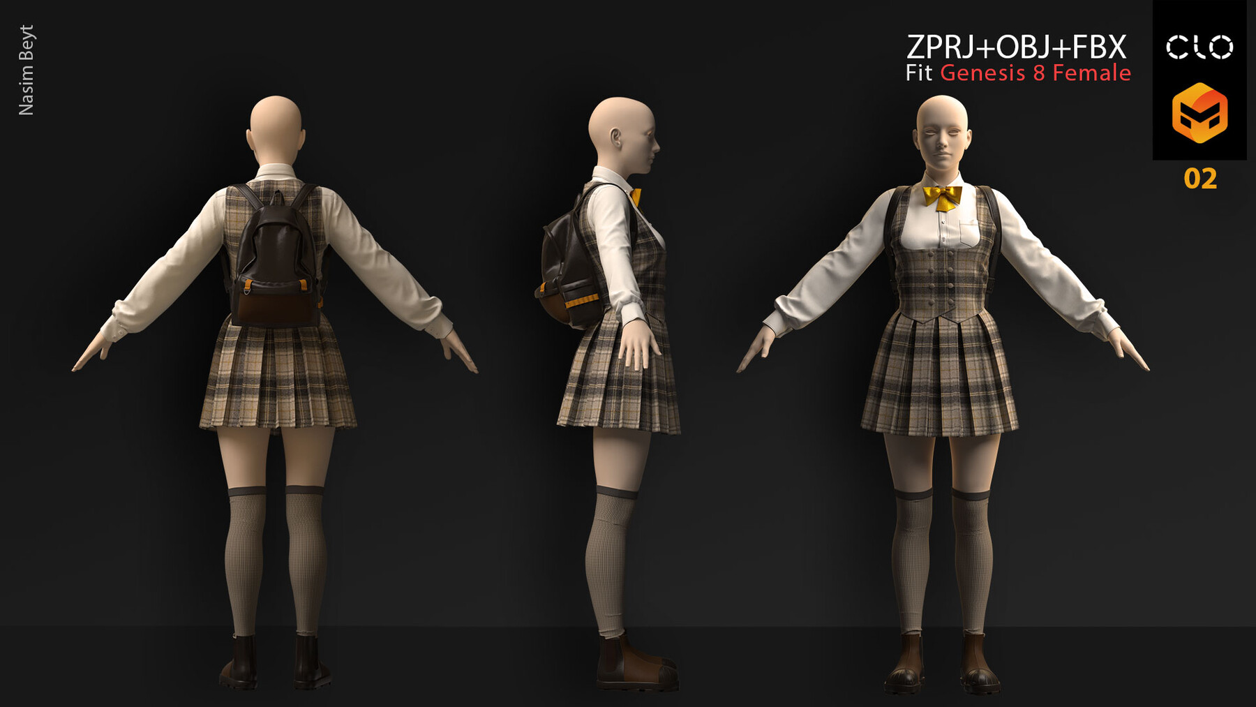 ArtStation - 4 SCHOOL UNIFORM with BAG & SHOES PACK with TEXTURES (VOL ...