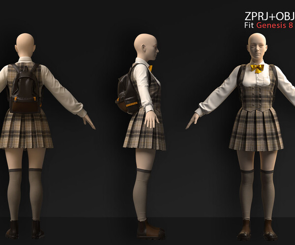ArtStation - 4 SCHOOL UNIFORM with BAG & SHOES PACK with TEXTURES (VOL ...