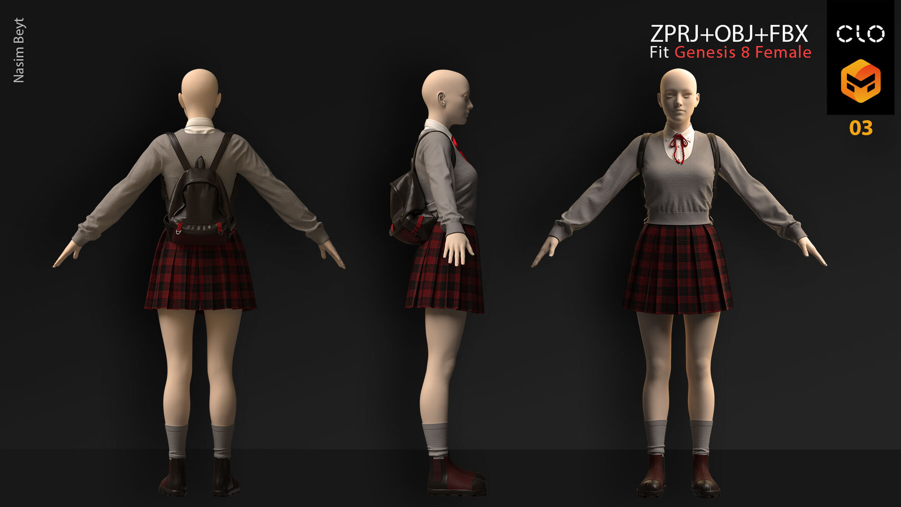 ArtStation - 4 SCHOOL UNIFORM with BAG & SHOES PACK with TEXTURES (VOL ...