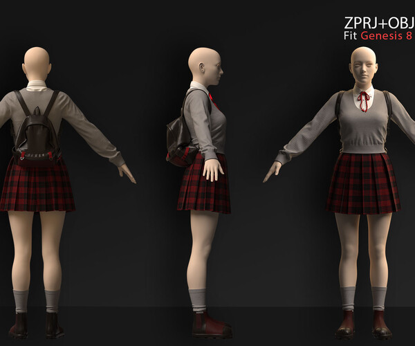 ArtStation - 4 SCHOOL UNIFORM with BAG & SHOES PACK with TEXTURES (VOL ...