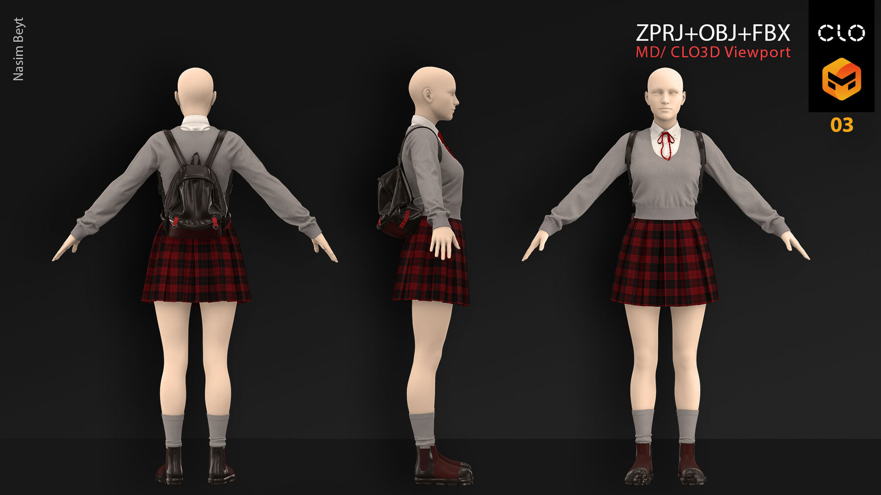 ArtStation - 4 SCHOOL UNIFORM with BAG & SHOES PACK with TEXTURES (VOL ...