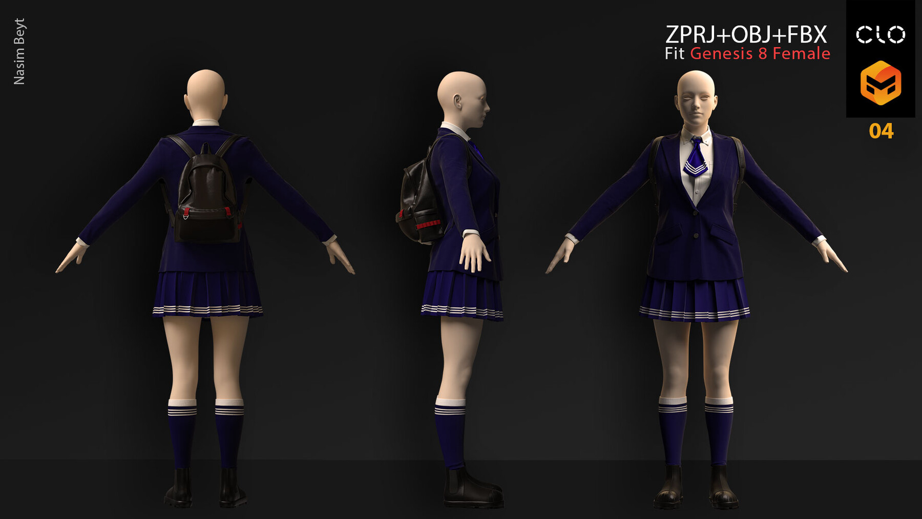 ArtStation - 4 SCHOOL UNIFORM with BAG & SHOES PACK with TEXTURES (VOL ...