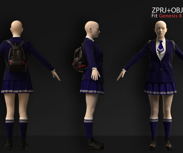 ArtStation - 4 SCHOOL UNIFORM with BAG & SHOES PACK with TEXTURES (VOL ...