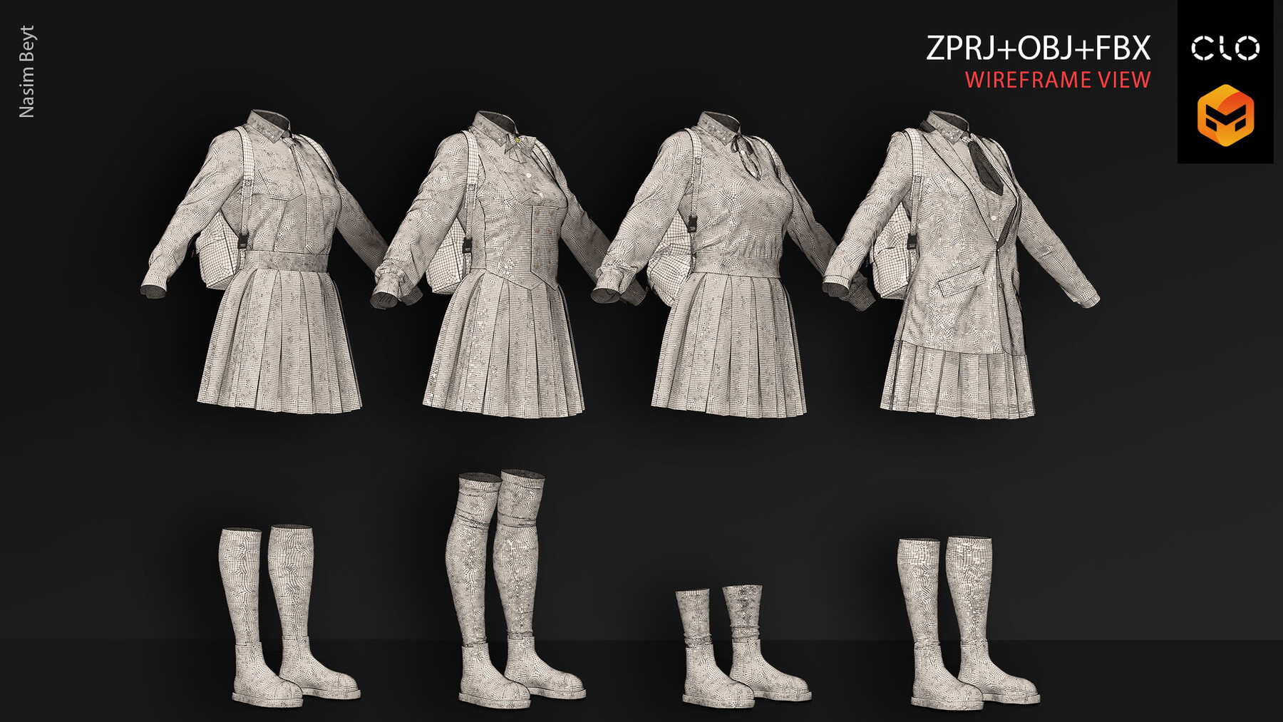 ArtStation - 4 SCHOOL UNIFORM with BAG & SHOES PACK with TEXTURES (VOL ...