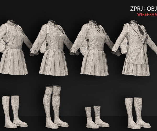 ArtStation - 4 SCHOOL UNIFORM with BAG & SHOES PACK with TEXTURES (VOL ...