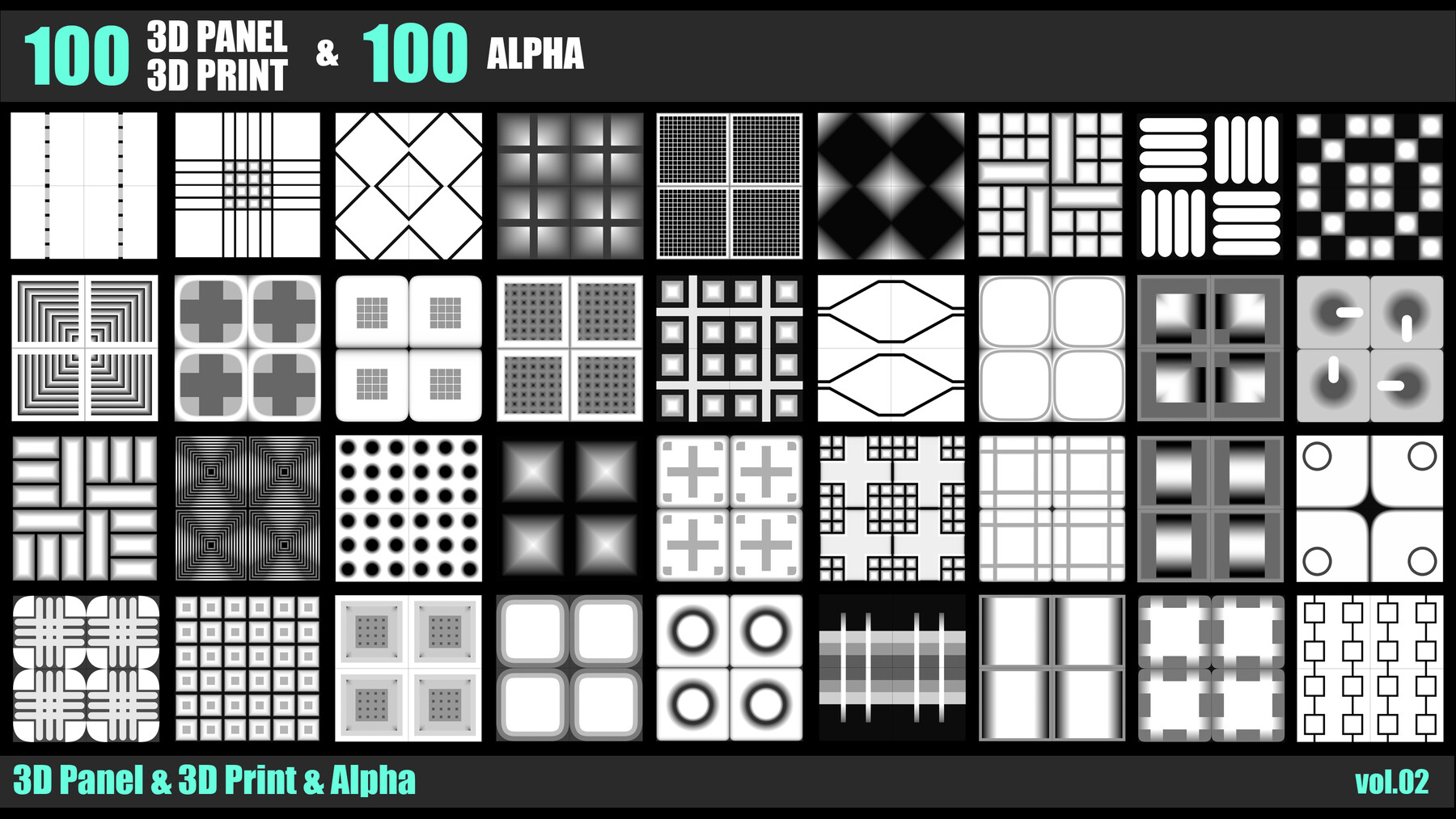ArtStation - 100 3D PANEL & 3D PRINT & ALPHA _VOL.02 | Resources