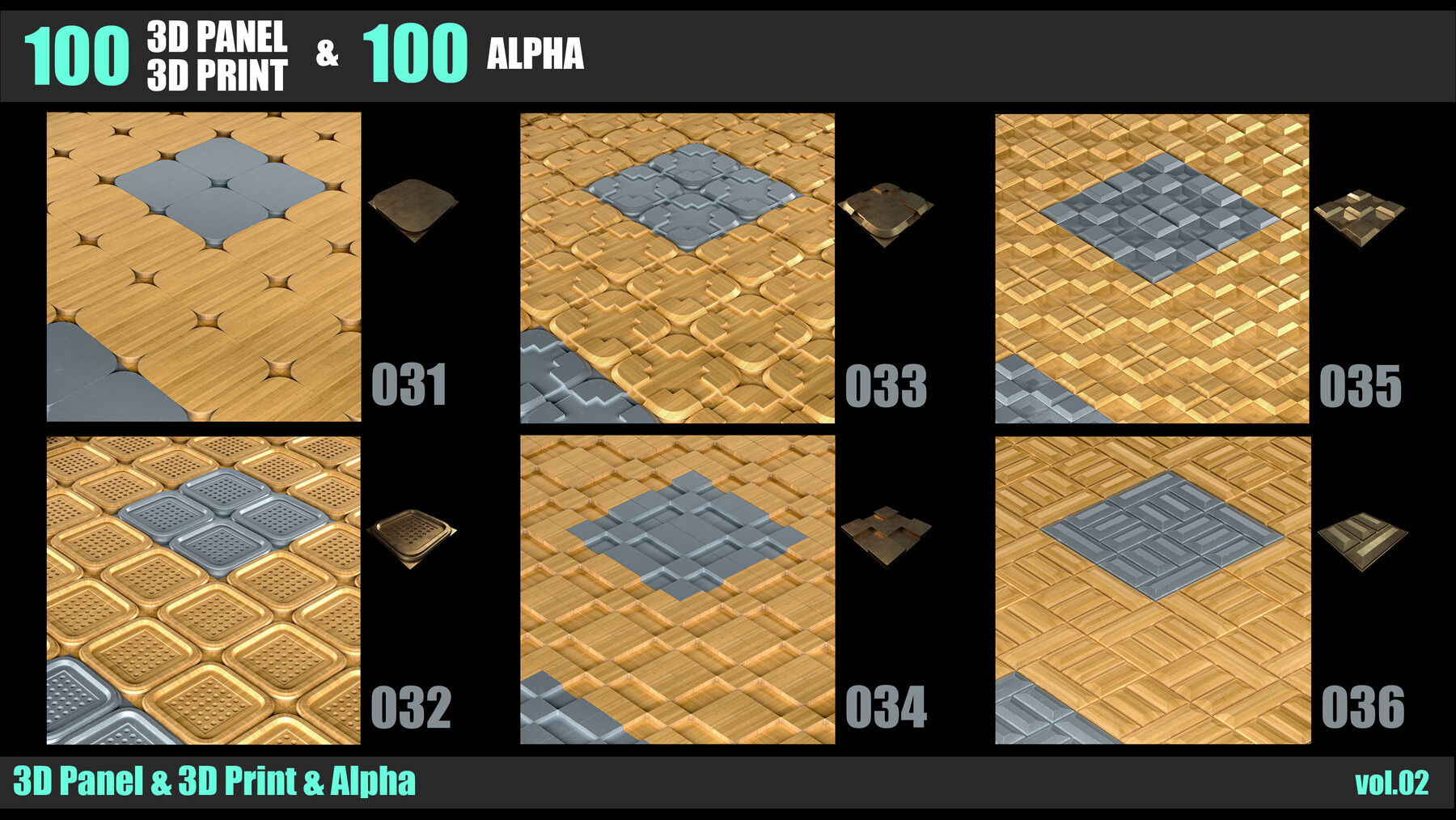 ArtStation - 100 3D PANEL & 3D PRINT & ALPHA _VOL.02 | Resources