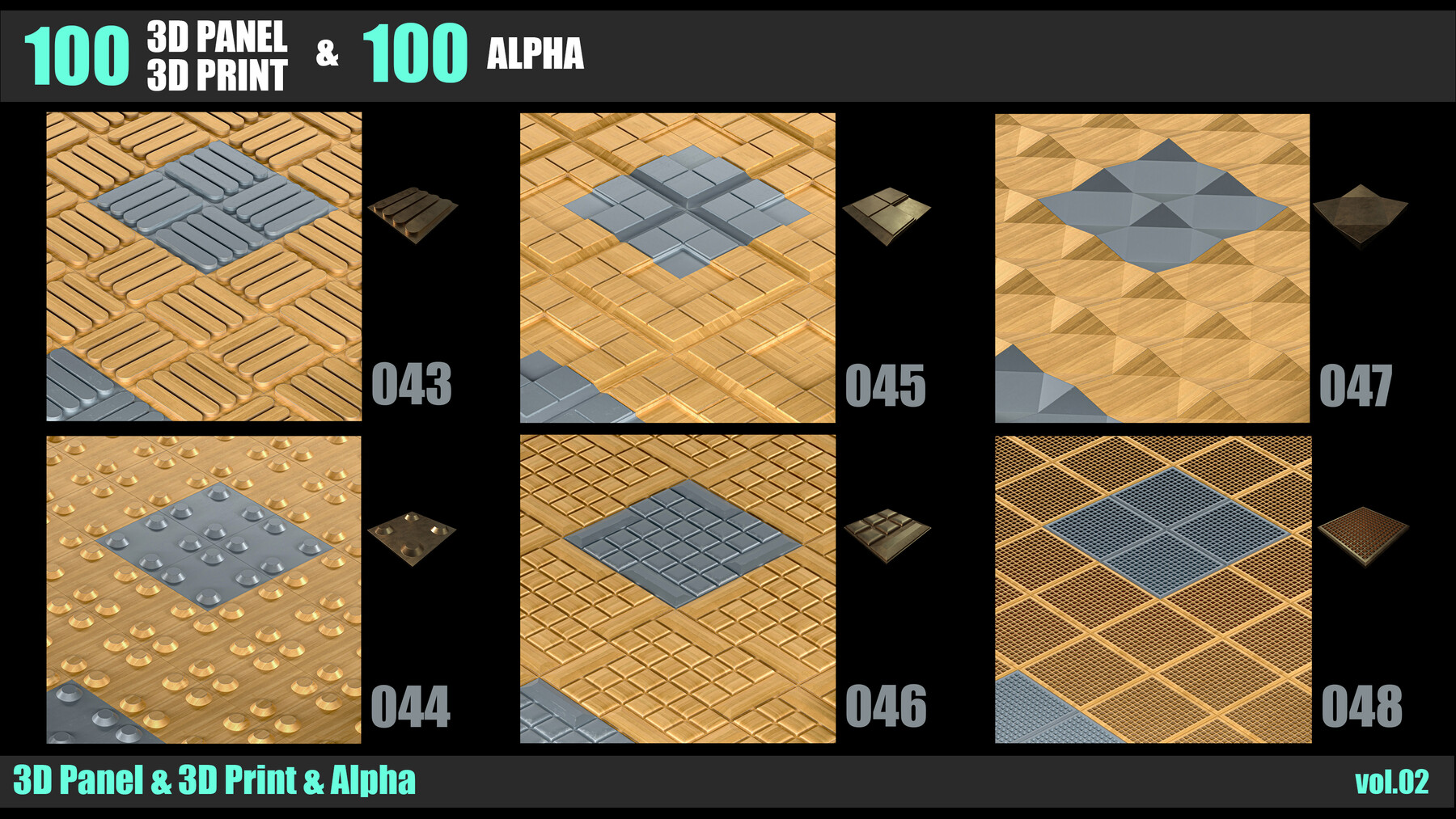 ArtStation - 100 3D PANEL & 3D PRINT & ALPHA _VOL.02 | Resources