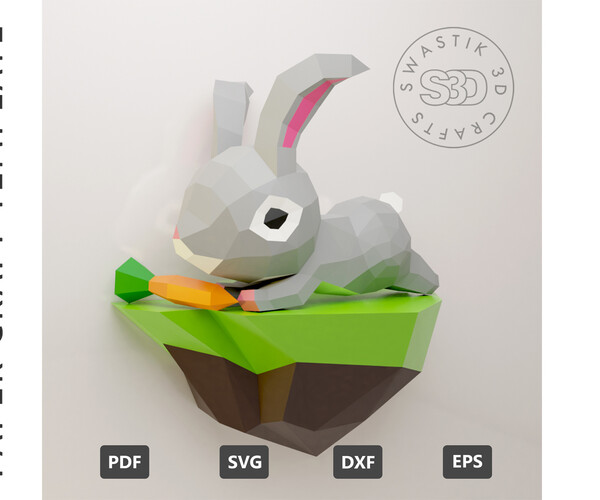 ArtStation - PDF Template of Rabbit on rock Papercraft / 3D DIY Lowpoly ...