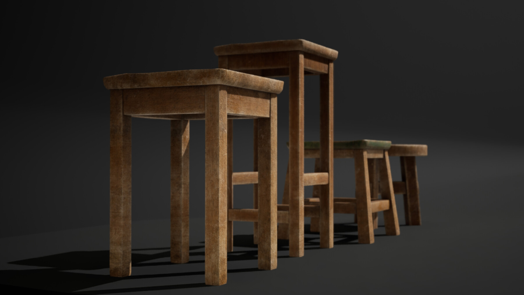 ArtStation - Used Wooden Stools - pack | Game Assets