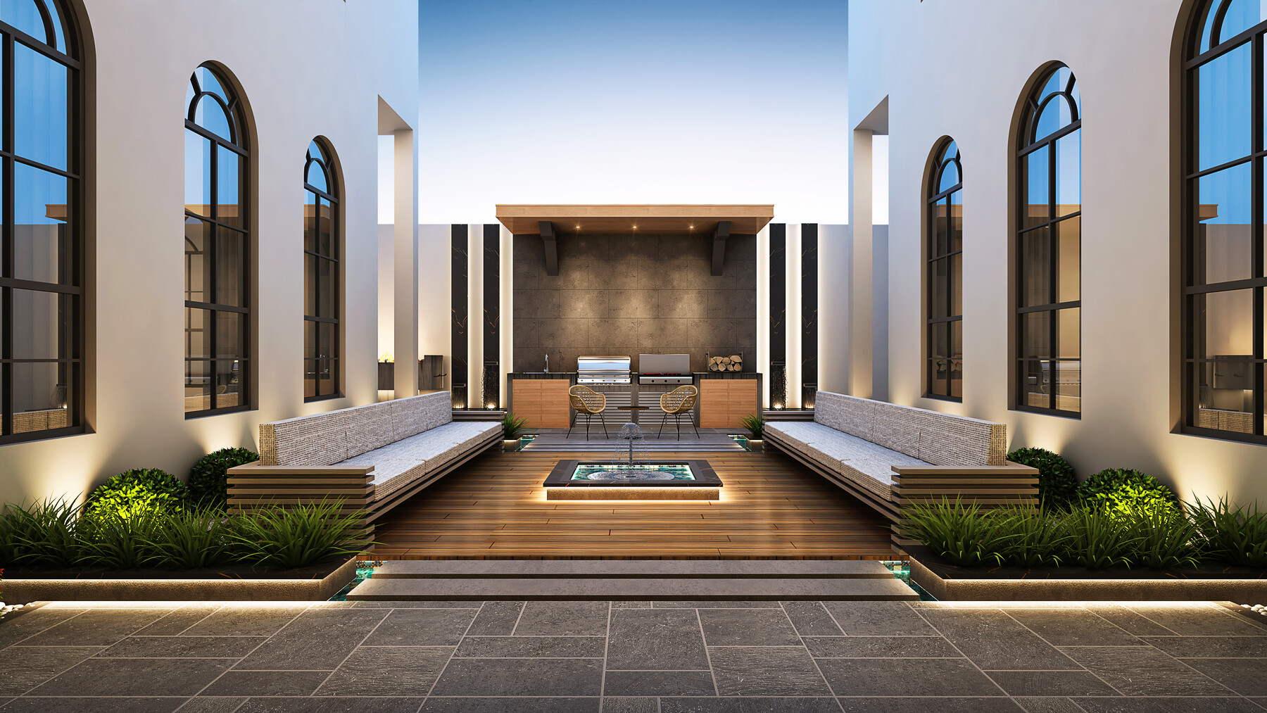 ArtStation - Private Villa Landscape Night Scene With Water Feature ...