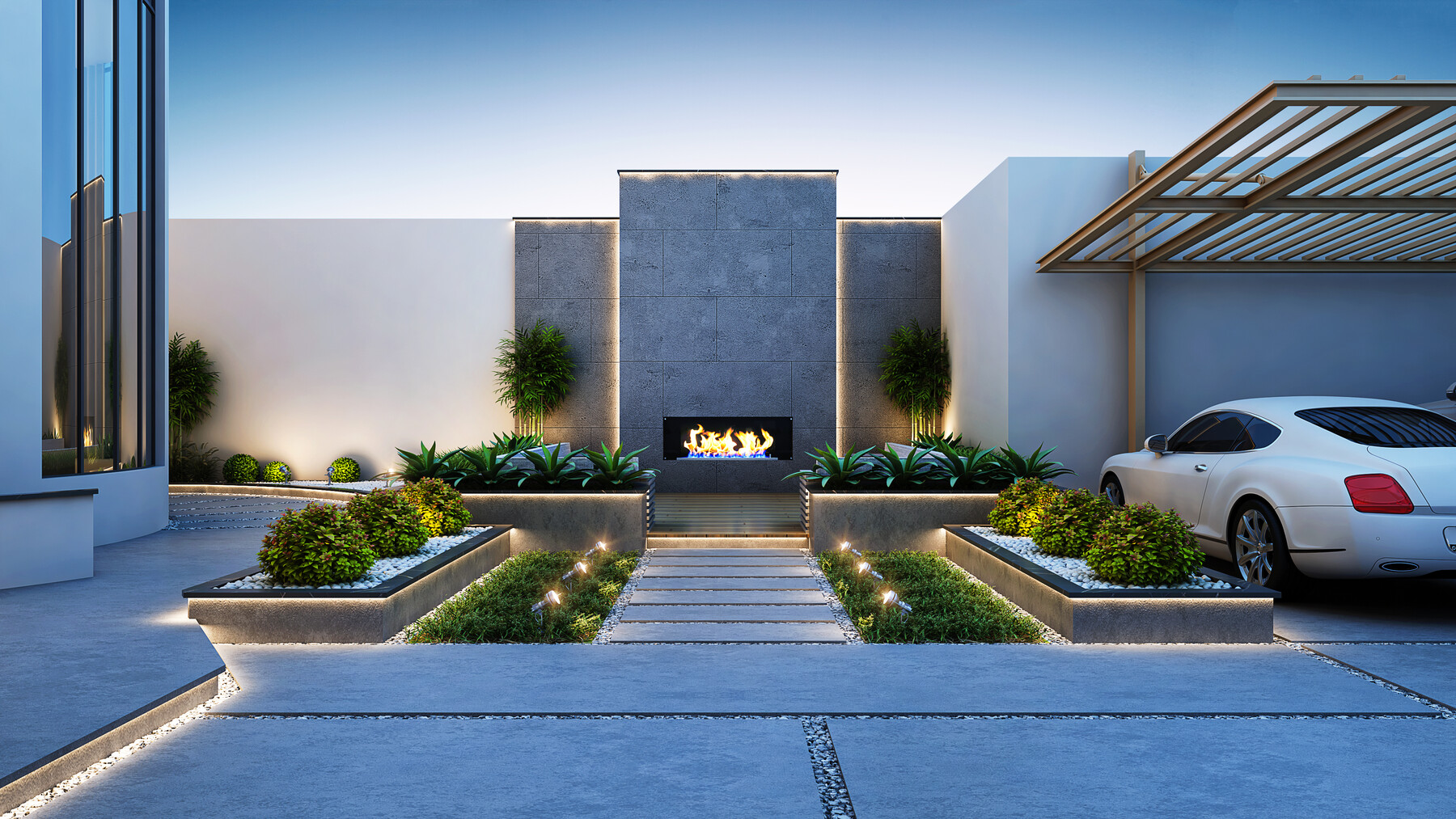 ArtStation - Private Villa Landscape Night Scene With Water Feature ...