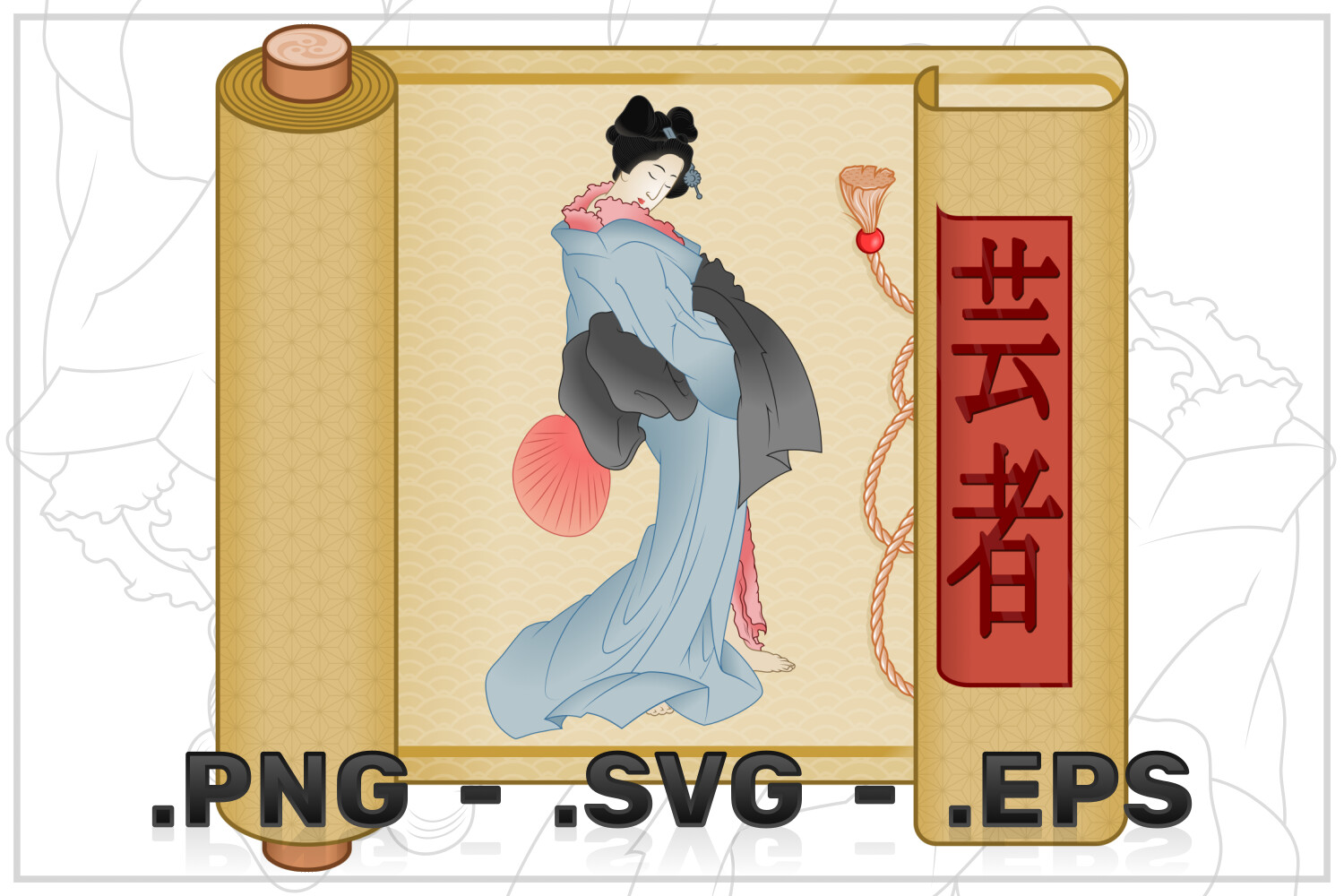 ArtStation - Geisha vector design holding a fan | Artworks