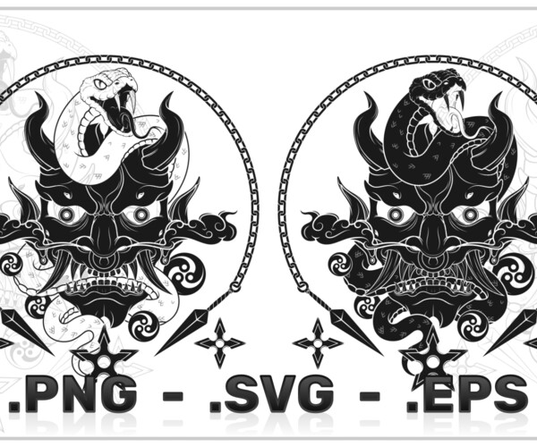 ArtStation - Vector Design Of Traditional Japanese Demon With Snake ...