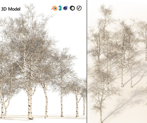 ArtStation - Winter white birch tree forest | Game Assets