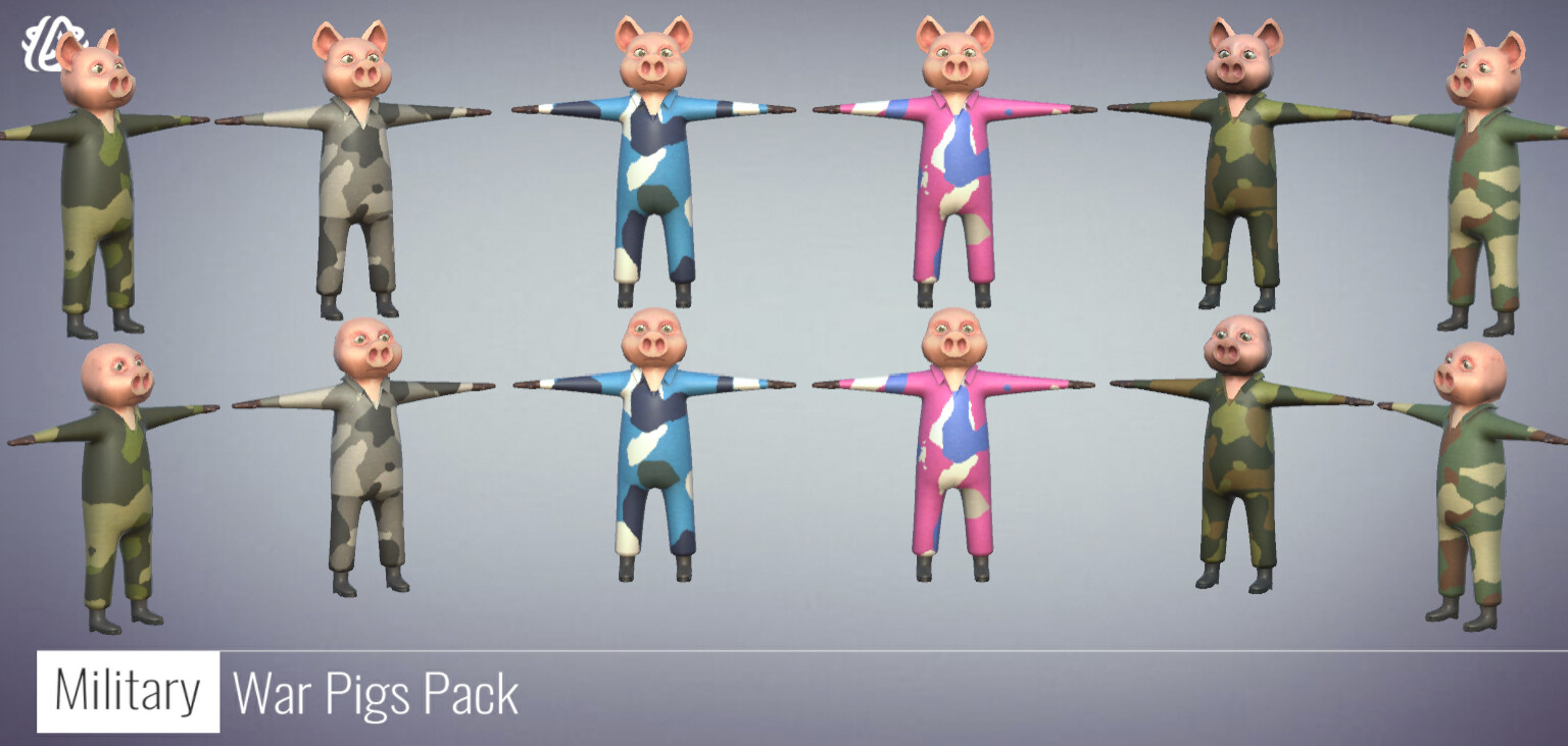 ArtStation - Military War Pigs Pack - 3D Lowpoly Soldiers | Game Assets