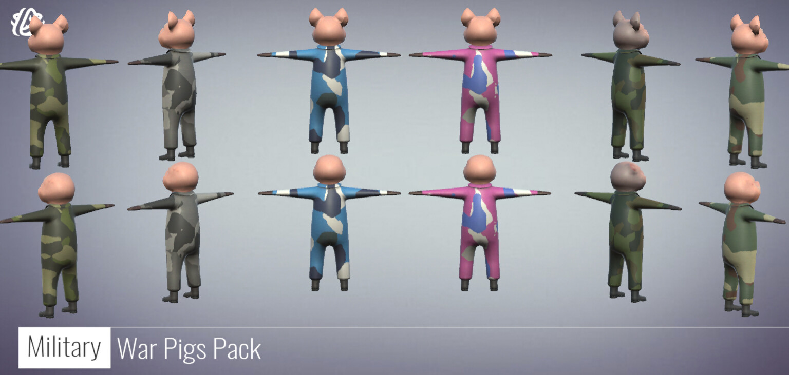 ArtStation - Military War Pigs Pack - 3D Lowpoly Soldiers | Game Assets