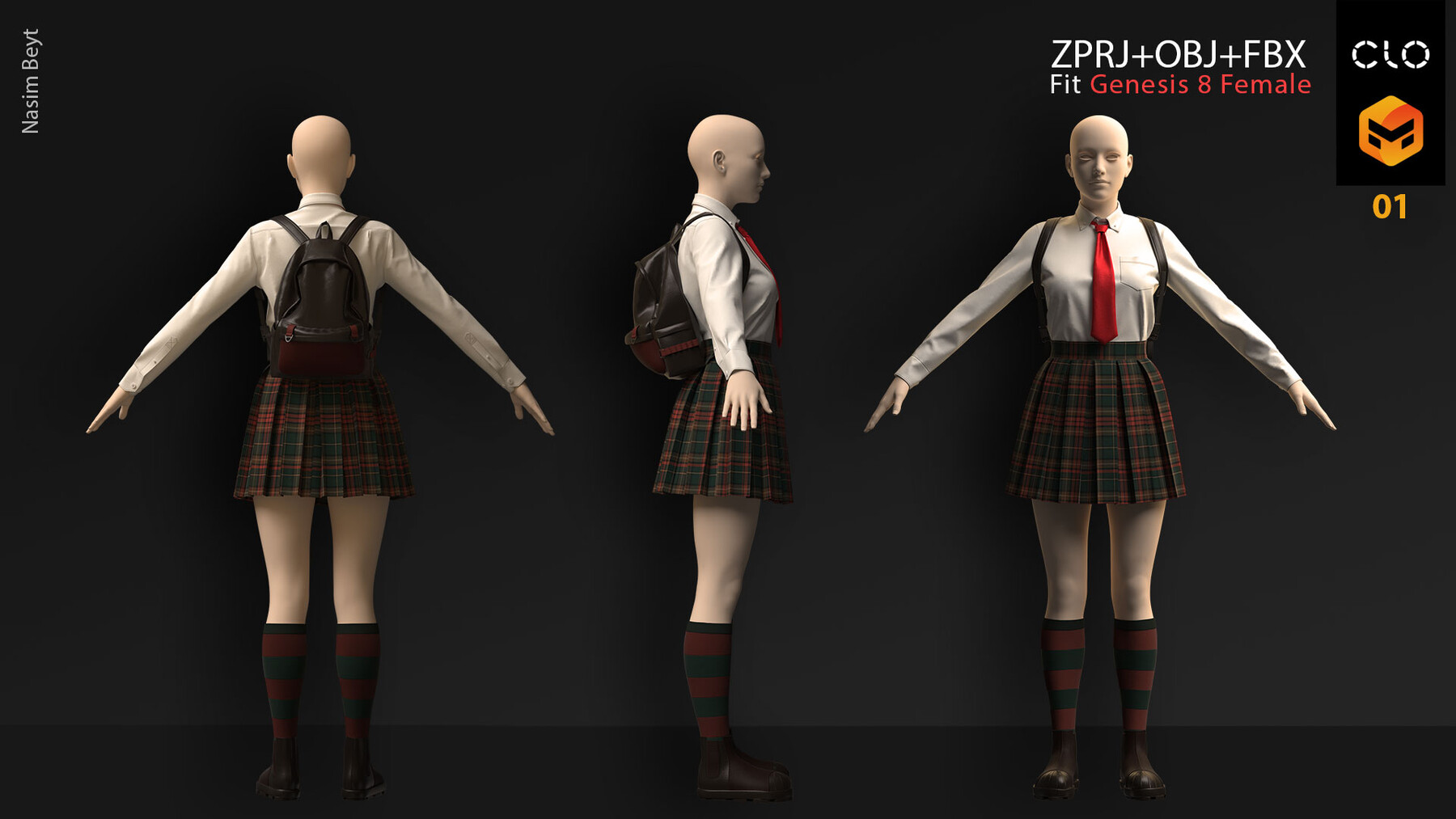 ArtStation - SCHOOL UNIFORM with BAG & SHOES PACK with TEXTURES (VOL.01 ...