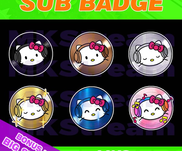 ArtStation - Twitch sub badges hello kitty dj disc pack | Artworks