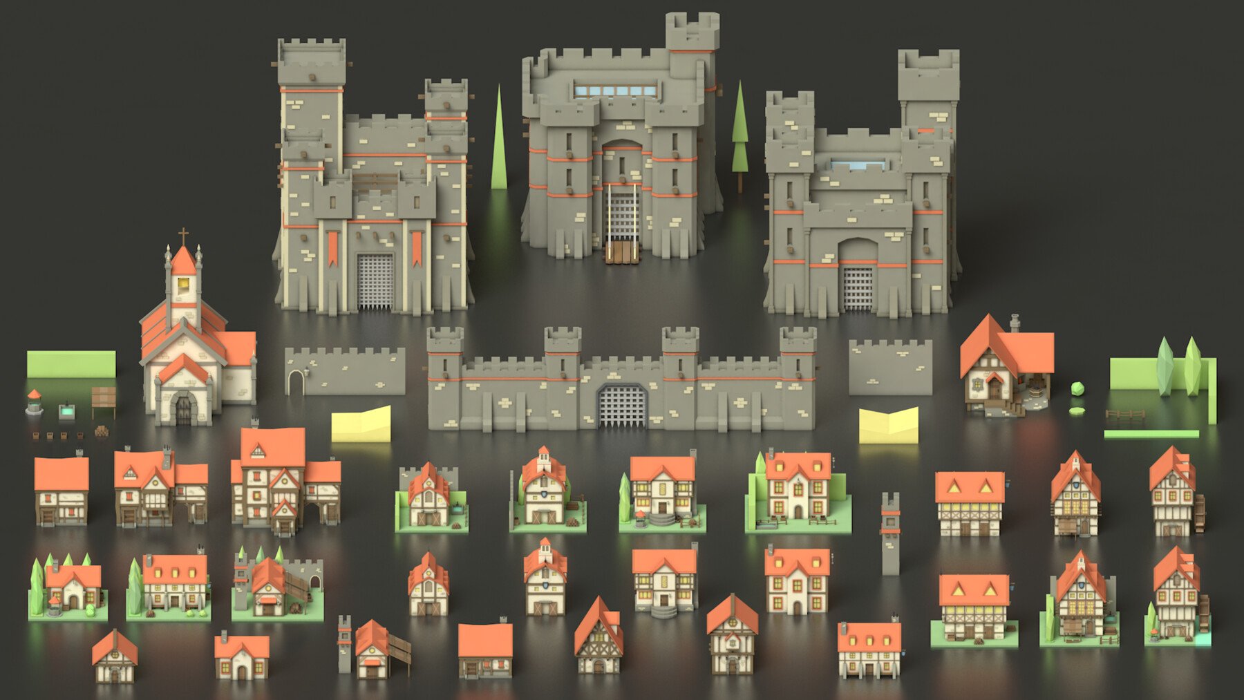 ArtStation - Low Poly Medieval Middle Age City 3D Asset Pack | Game Assets