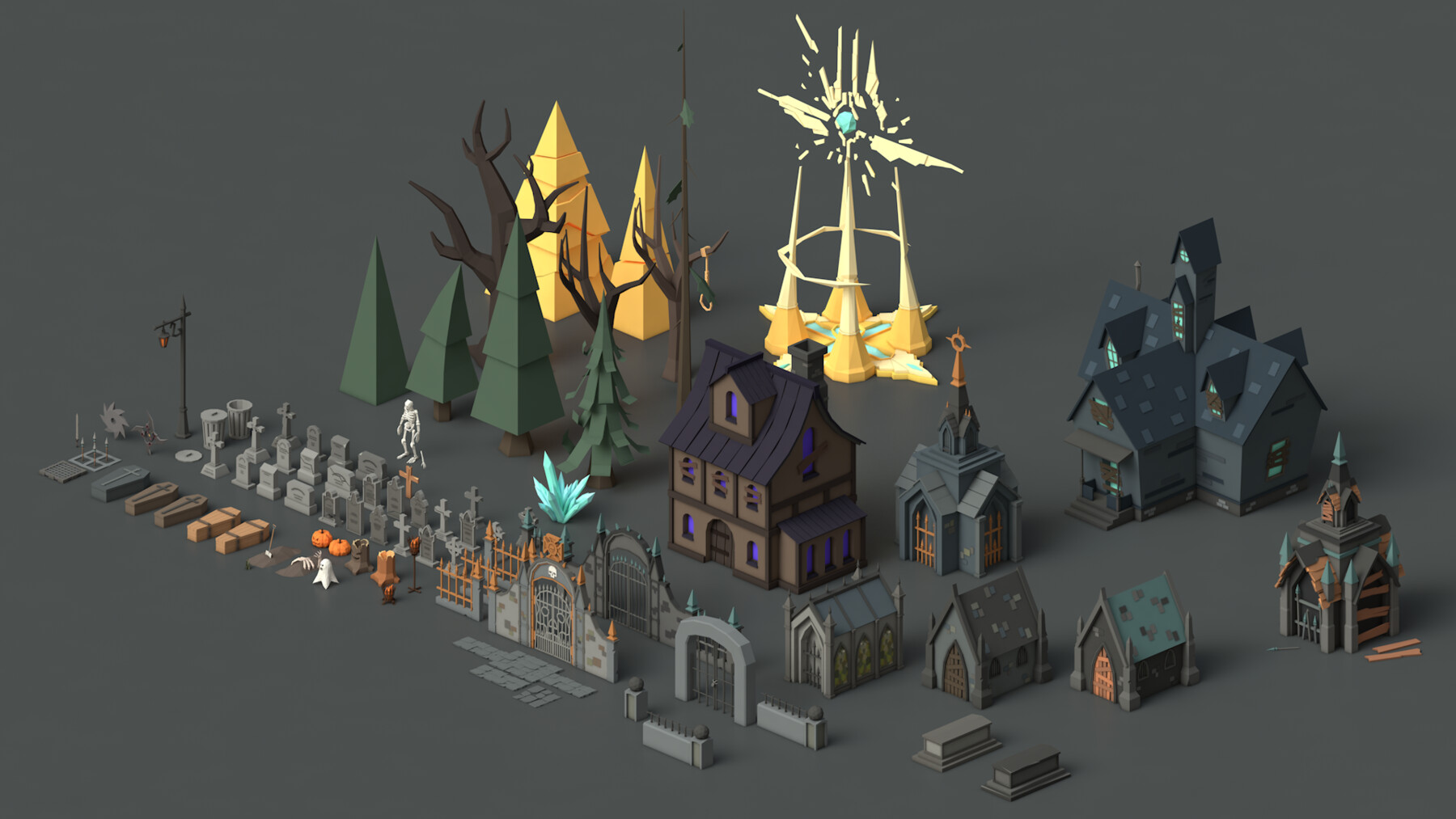ArtStation - Low Poly Fantasy Scary Creepy Dark Halloween 3D Asset Pack ...
