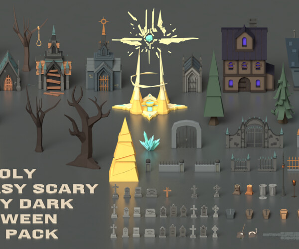ArtStation - Low Poly Fantasy Scary Creepy Dark Halloween 3D Asset Pack ...