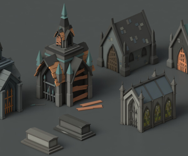ArtStation - Low Poly Fantasy Scary Creepy Dark Halloween 3D Asset Pack ...