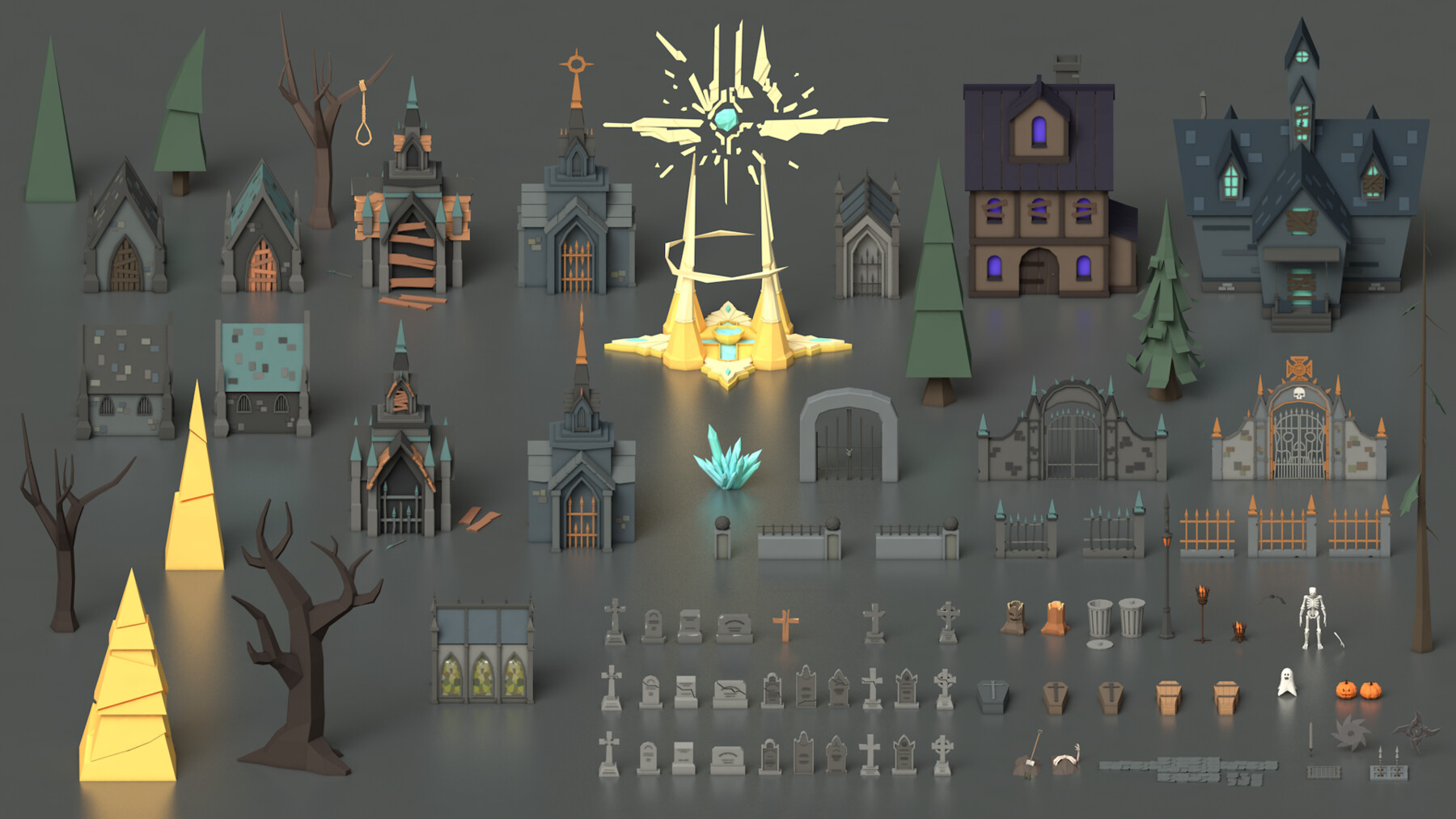 ArtStation - Low Poly Fantasy Scary Creepy Dark Halloween 3D Asset Pack ...