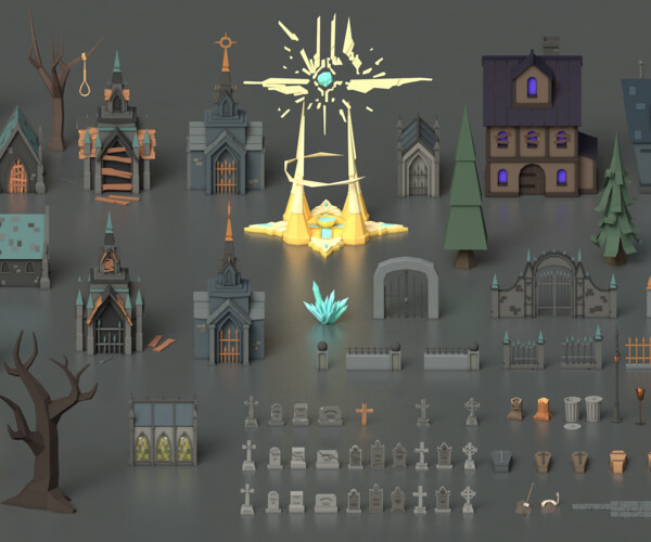 ArtStation - Low Poly Fantasy Scary Creepy Dark Halloween 3D Asset Pack ...