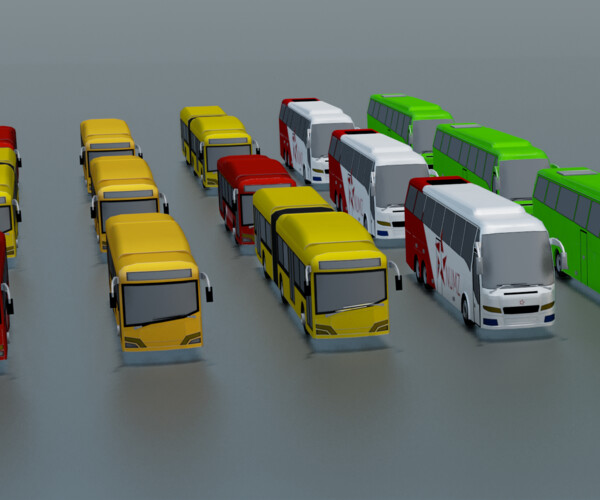 ArtStation - 15 IN 1 BUS PACK LOW POLY GAME READY | Game Assets