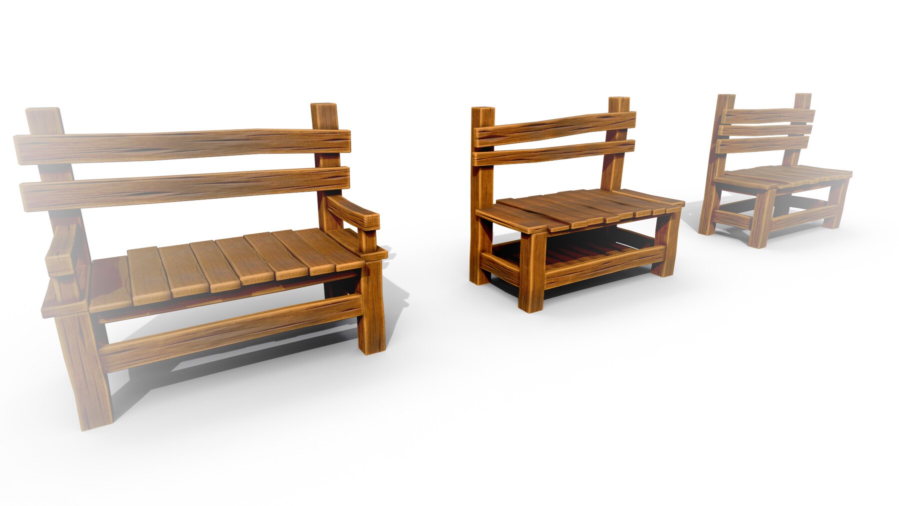 ArtStation - Stylized bench bench 3 types PBR game ready Low-poly 3D ...