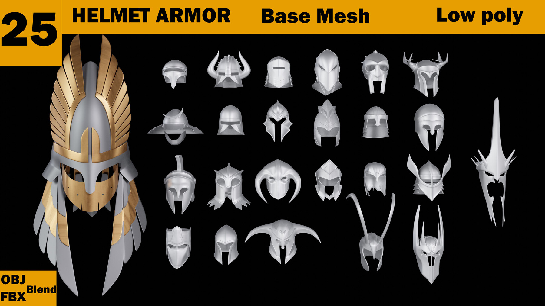 ArtStation - 25 HELMET ARMOR BASE MESH -VOL 1 | Game Assets