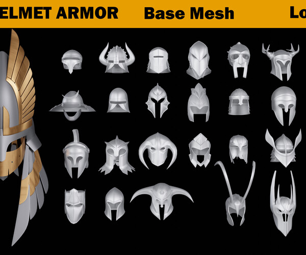 ArtStation - 25 HELMET ARMOR BASE MESH -VOL 1 | Game Assets