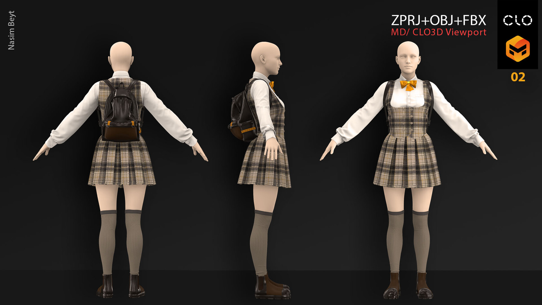 ArtStation - SCHOOL UNIFORM with BAG & SHOES PACK with TEXTURES (VOL.02). Marvelous Designer ...