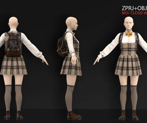 ArtStation - SCHOOL UNIFORM with BAG & SHOES PACK with TEXTURES (VOL.02 ...