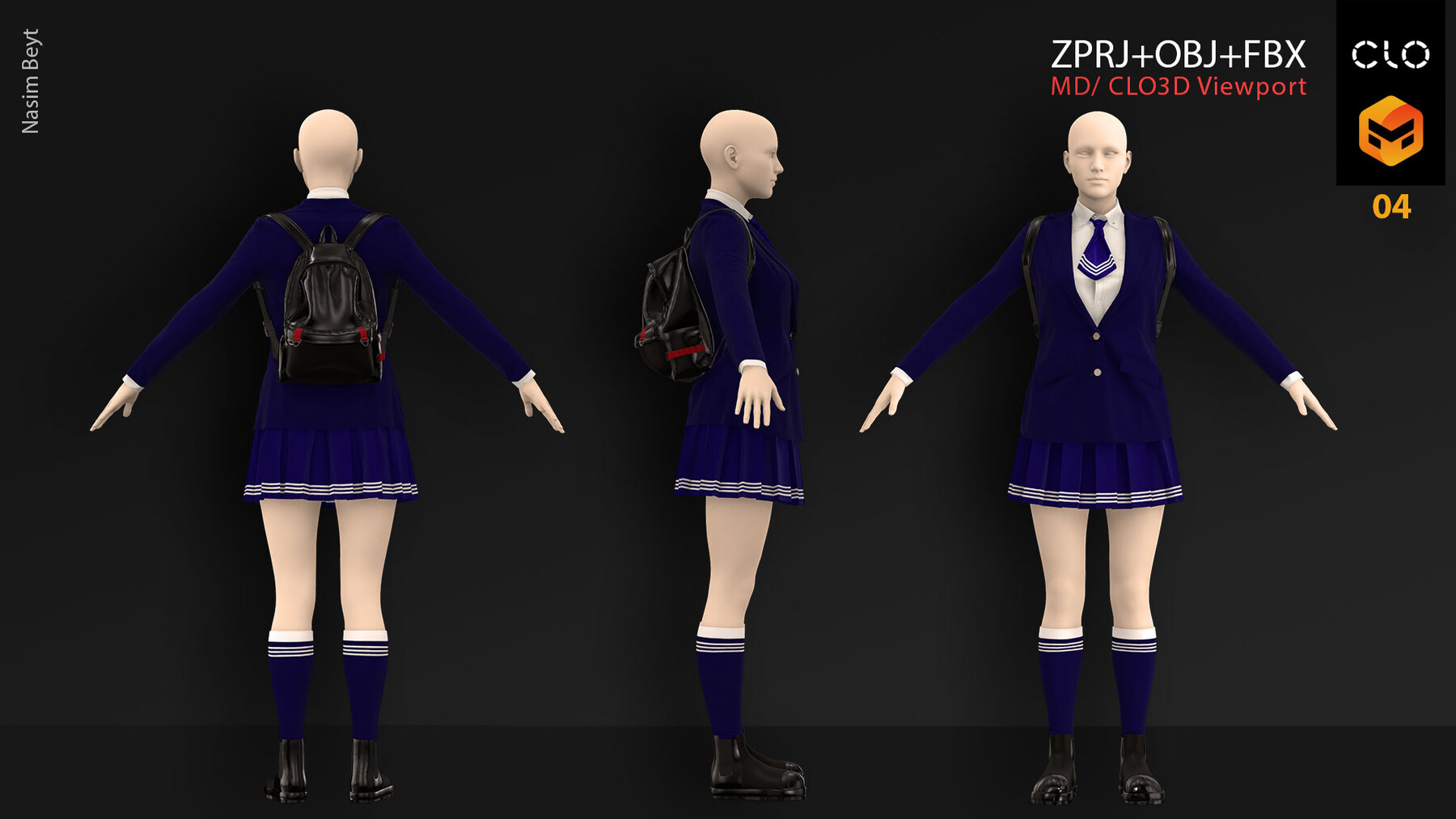 ArtStation - SCHOOL UNIFORM with BAG & SHOES PACK with TEXTURES (VOL.04 ...