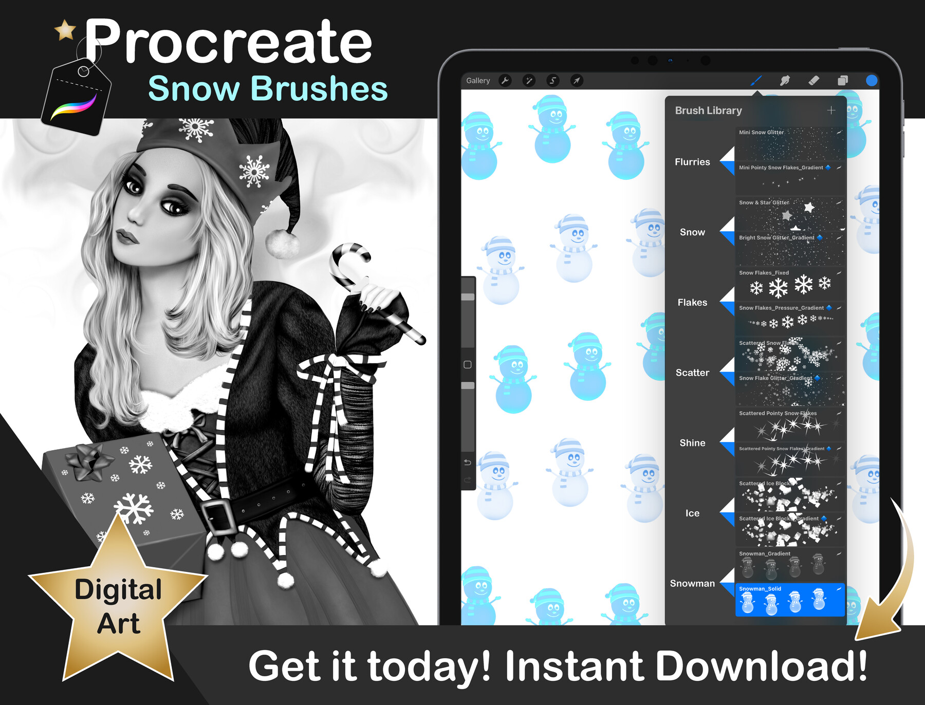 ArtStation - Christmas Procreate Snowflake Brushes | Snow, Snowman and ...