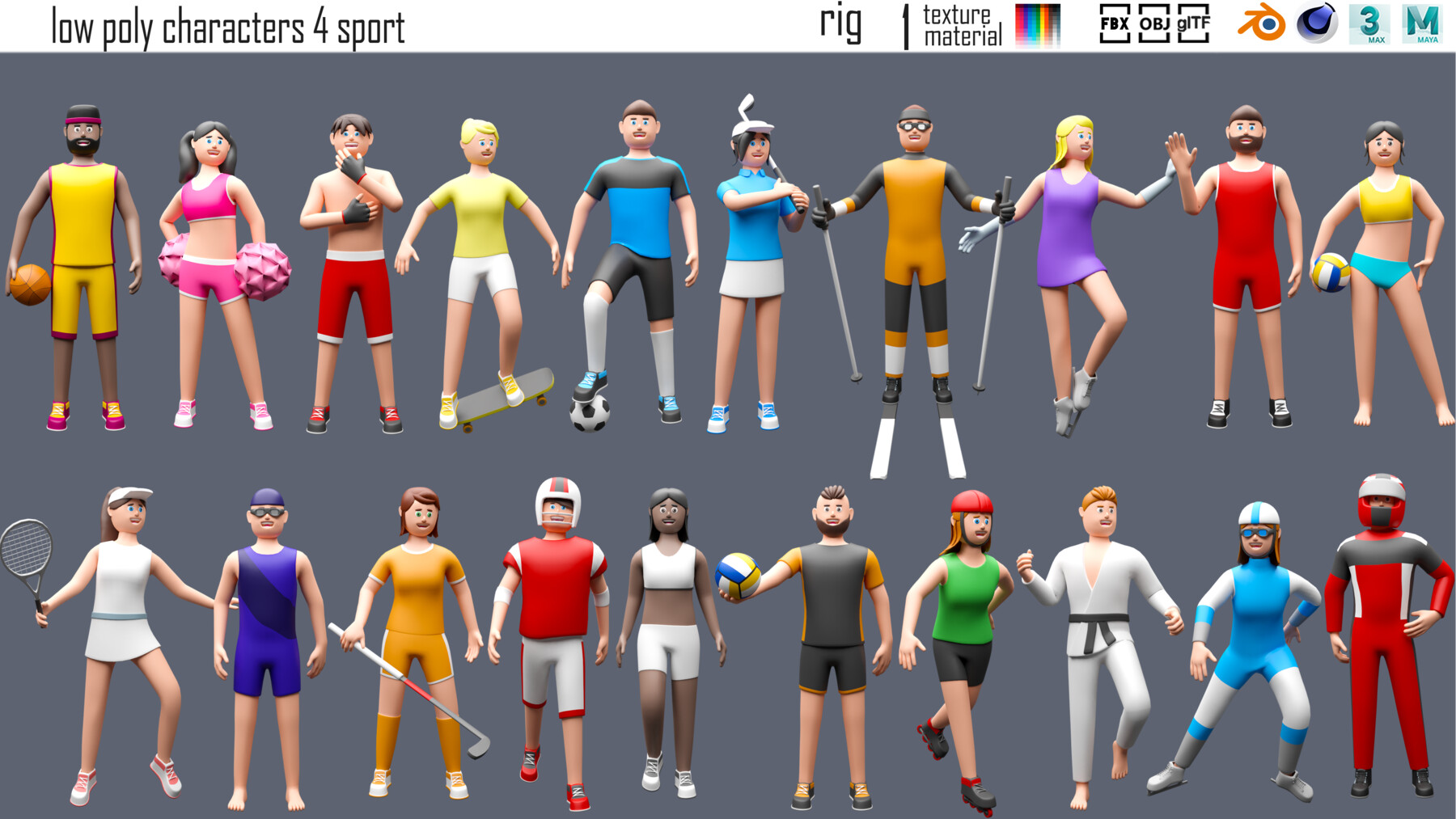 ArtStation - Cartoon characters 4 sport Low-poly 3D model | Game Assets