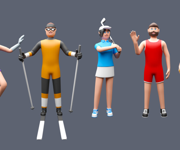 ArtStation - Cartoon characters 4 sport Low-poly 3D model | Game Assets