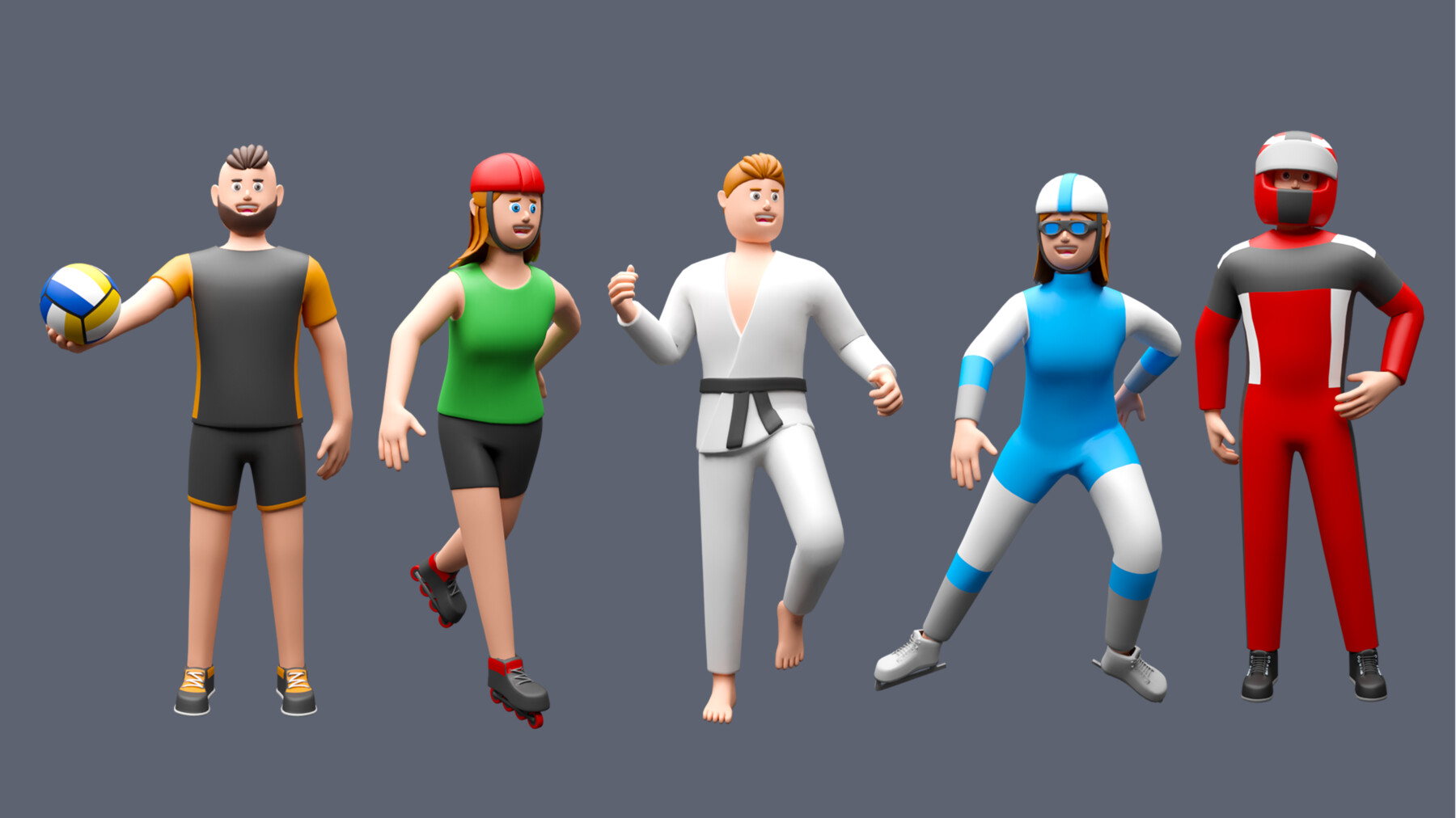 ArtStation - Cartoon characters 4 sport Low-poly 3D model | Game Assets