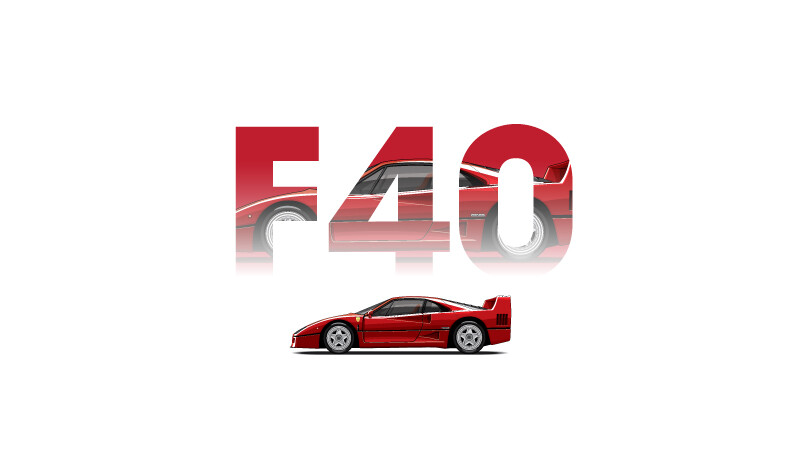Srattha Nualsate - FERRARI F40 DIGITAL FILE VECTOR/Square White Background