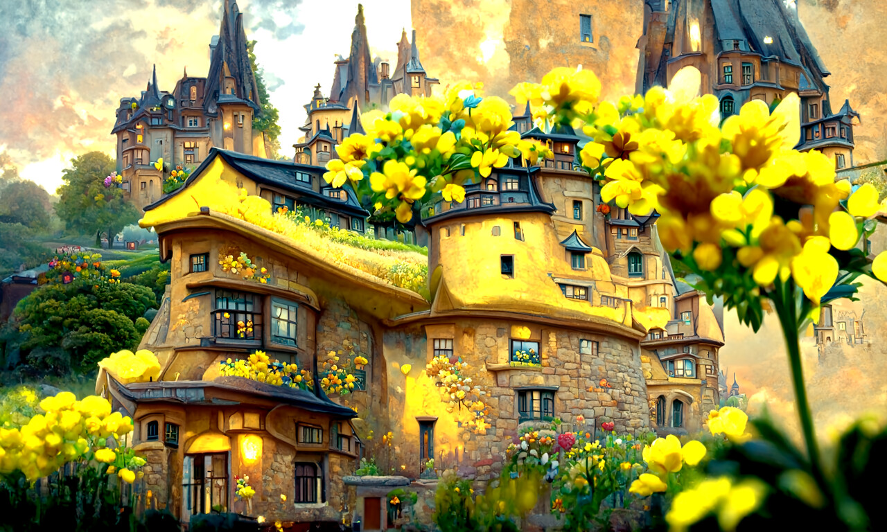 ArtStation - castle surrounded by yellow flowers | Artworks