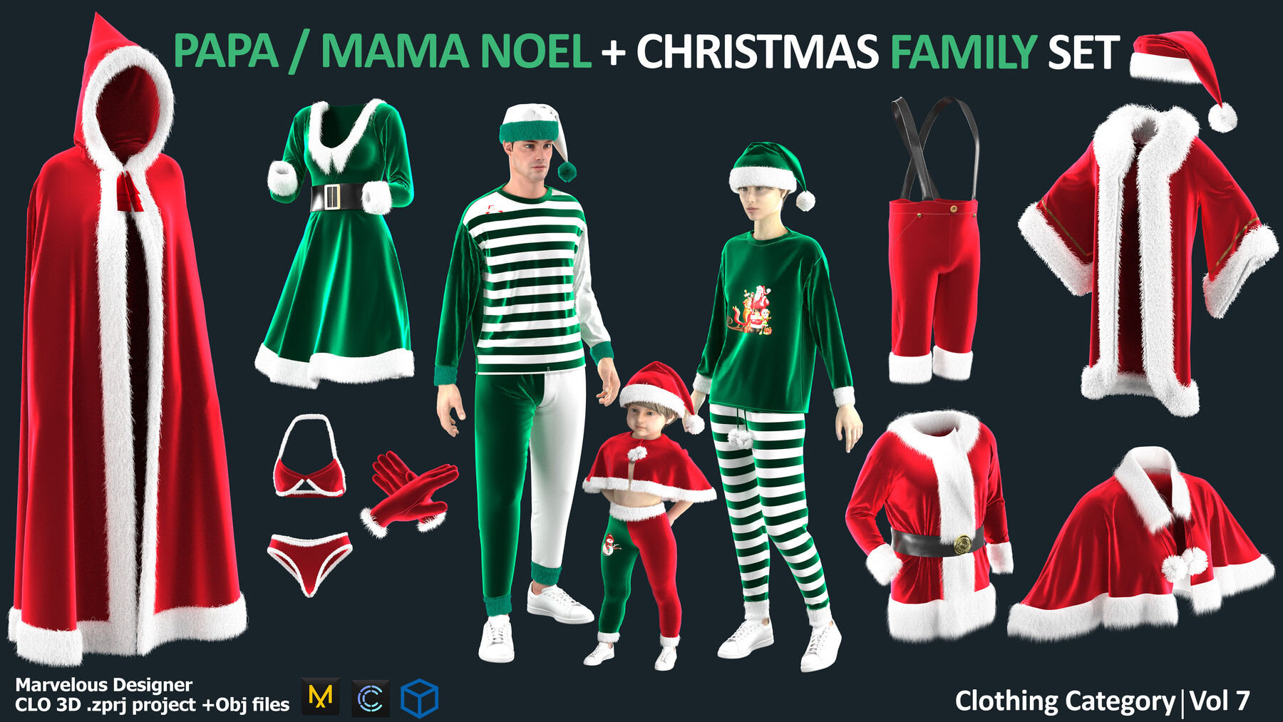 ArtStation - PAPA / MAMA NOEL CLOTHES + FAMILY CHRISTMAS OUTFITS (SANTA ...