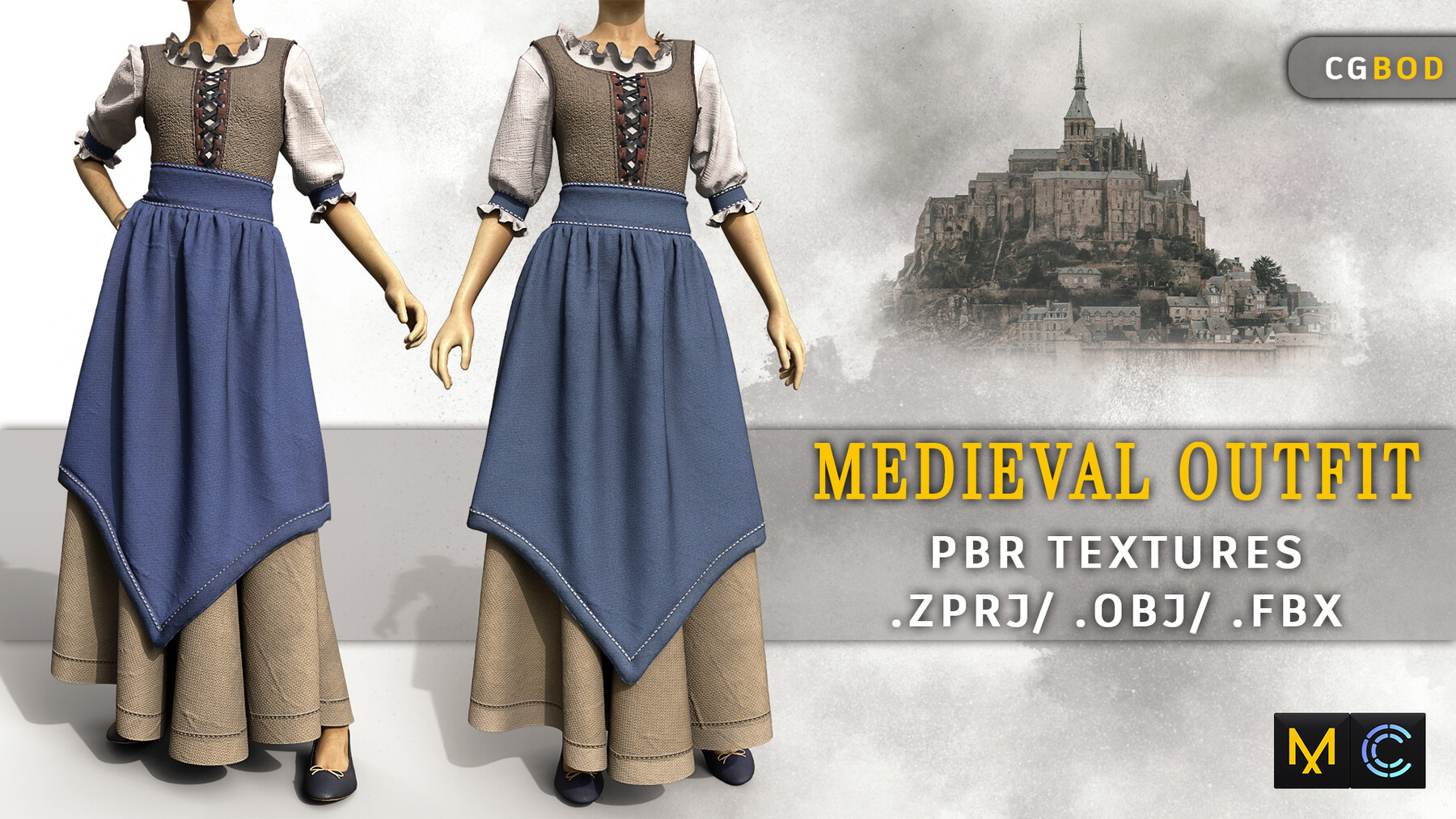 ArtStation - Medieval female Outfit / Marvelous Designer / PBR Textures ...