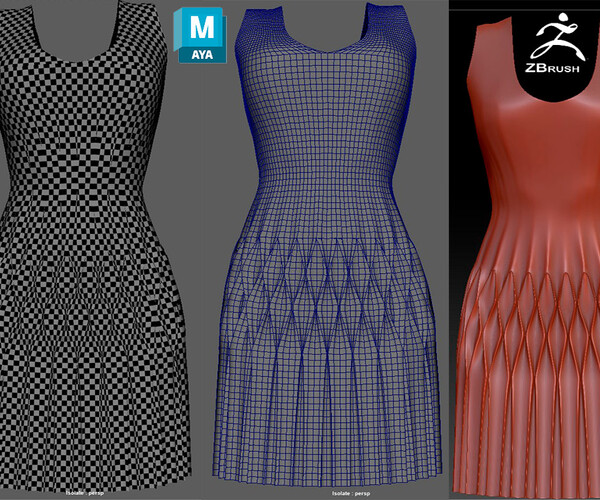 ArtStation - RETOPOLOGY Smocking Frock 1 (smoking dress) | Resources