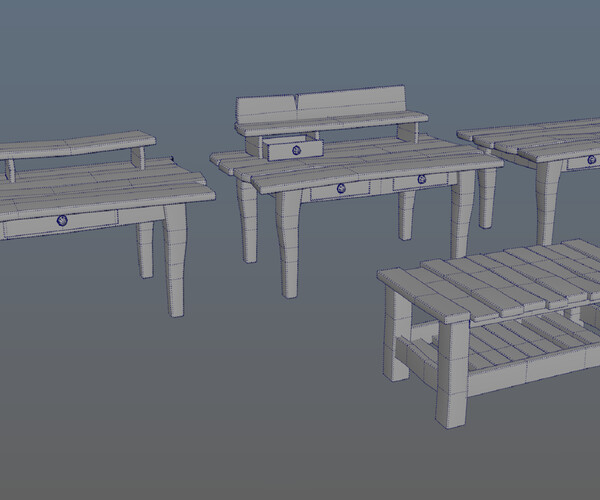 ArtStation - Set of stylized tables PBR low-poly game ready 3D model ...
