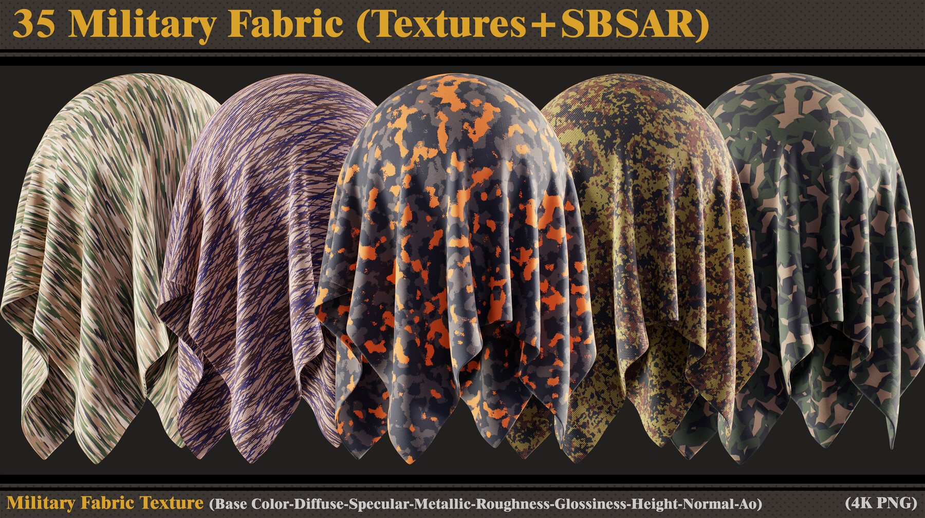 ArtStation - 35 Military Fabric (Texture + SBSAR) | Game Assets