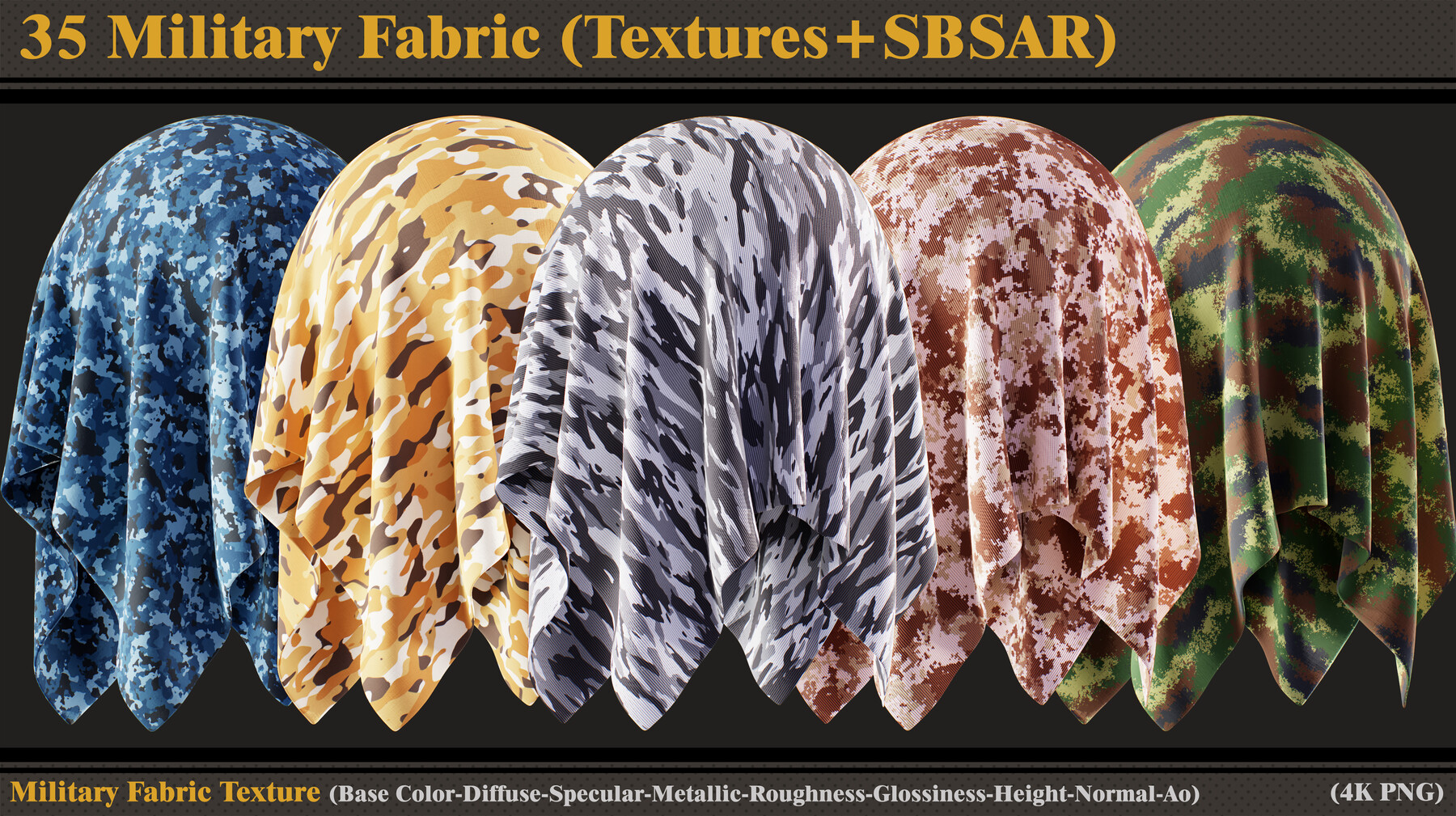 ArtStation - 35 Military Fabric (Texture + SBSAR) | Game Assets
