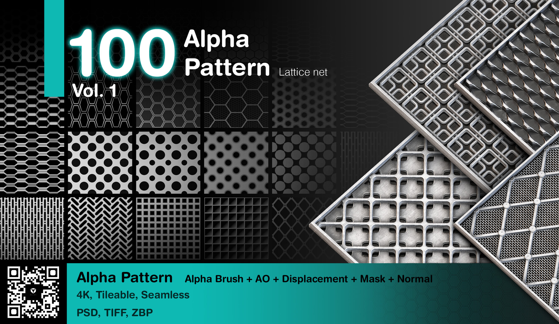 Arash Hamrah - 100 Alpha Pattern Vol.1 (4K Seamless)