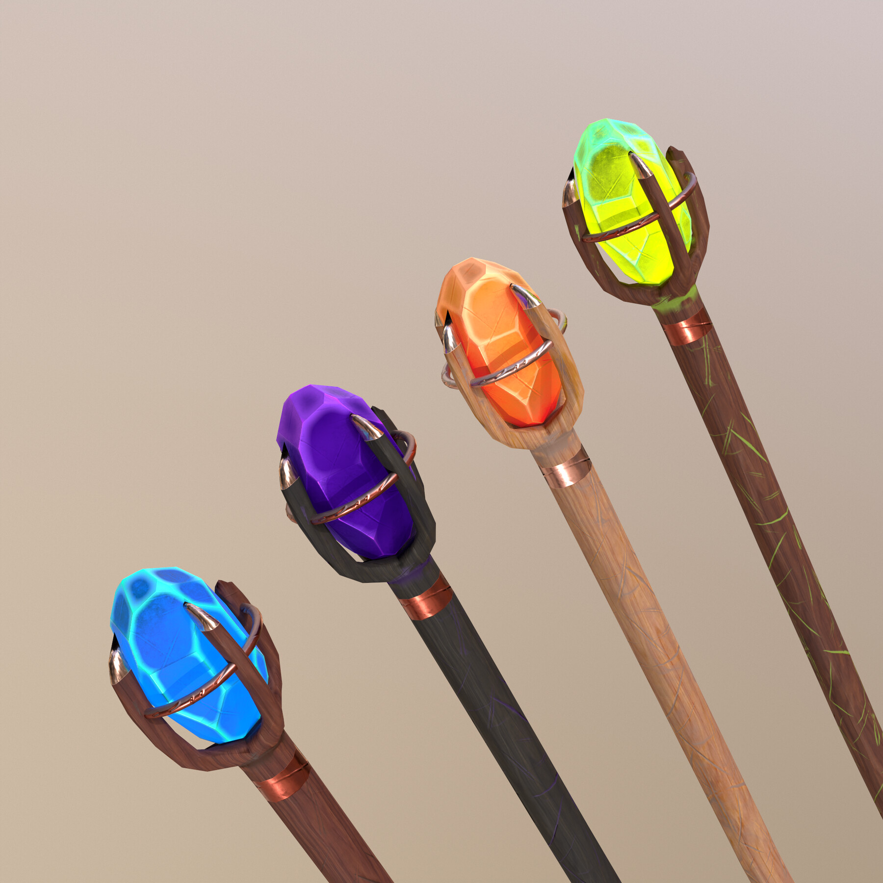 ArtStation - Old wooden staff, Low-poly, 3D model | Resources